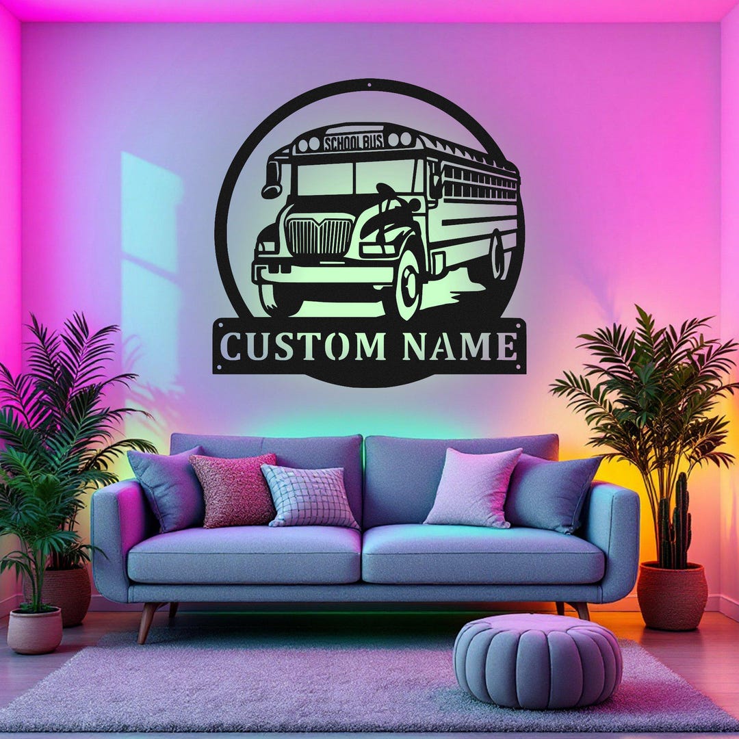 Custom School Bus Metal Wall Art With LED Light, Personalized Bus ...