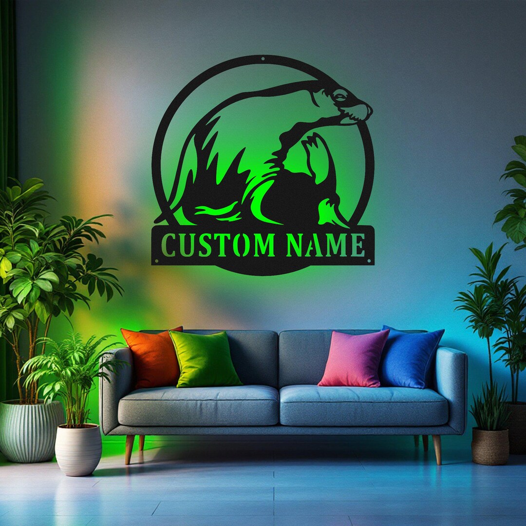 Custom Seal Metal Wall Art With LED Light, Personalized Seal Name Sign ...