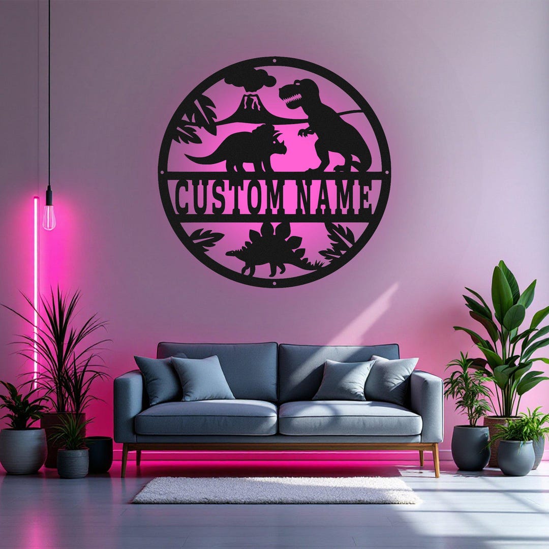 Custom Dinosaur Metal Wall Art With LED Light, Personalized Dinosaur ...
