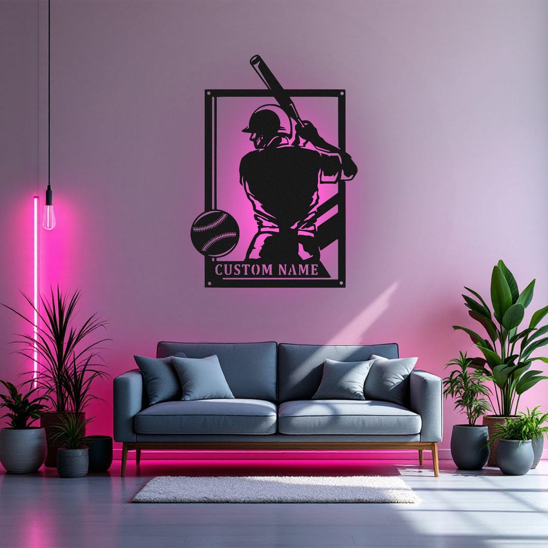 Custom Male Softball Signage Metal Wall Art With LED Light ...