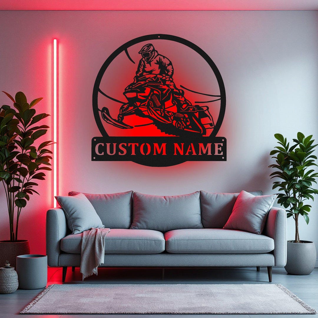 Custom Snowmobile Jump Metal Wall Art With LED Light, Personalized ...