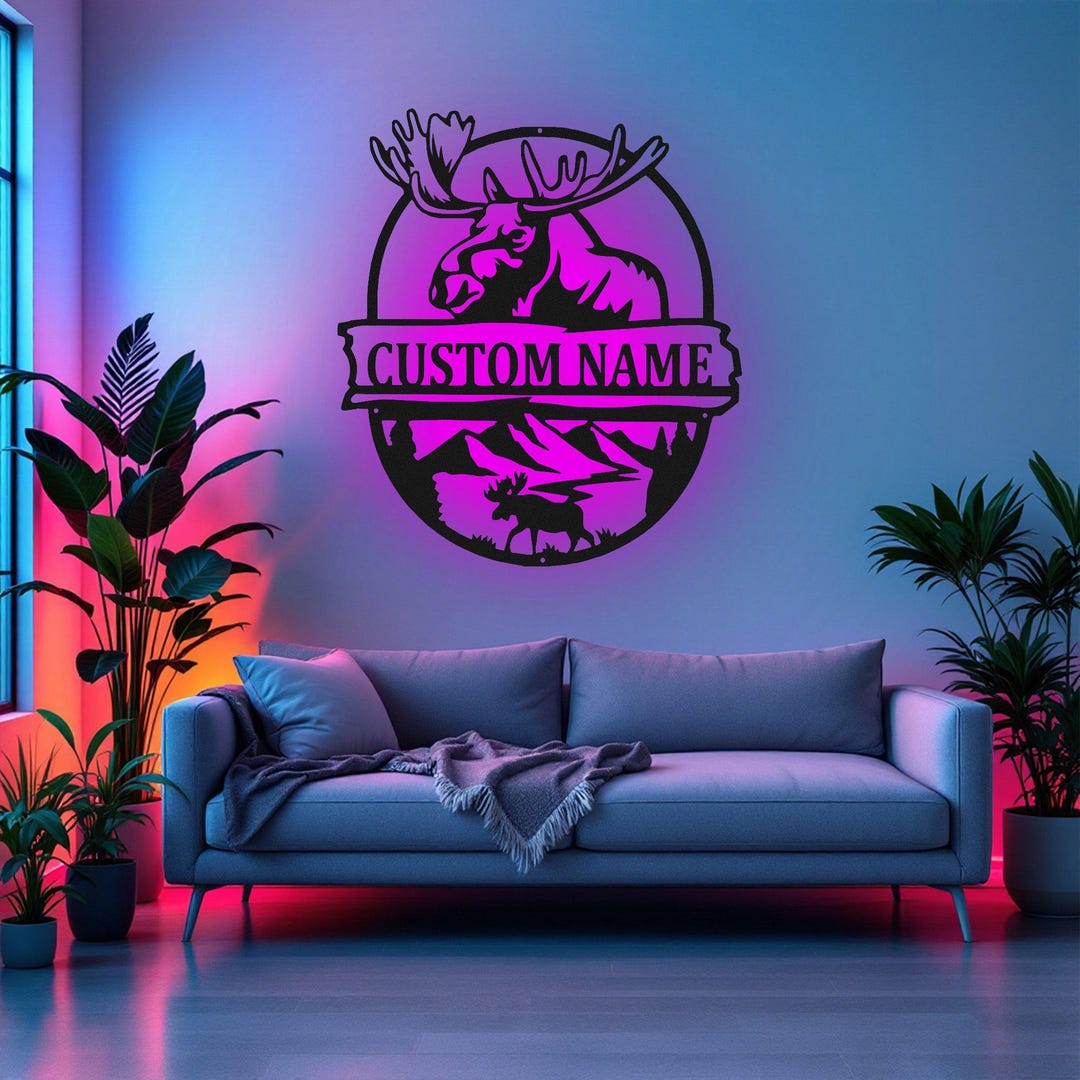 Custom Moose Metal Sign With LED Light, Personalized Moose Name Sign ...