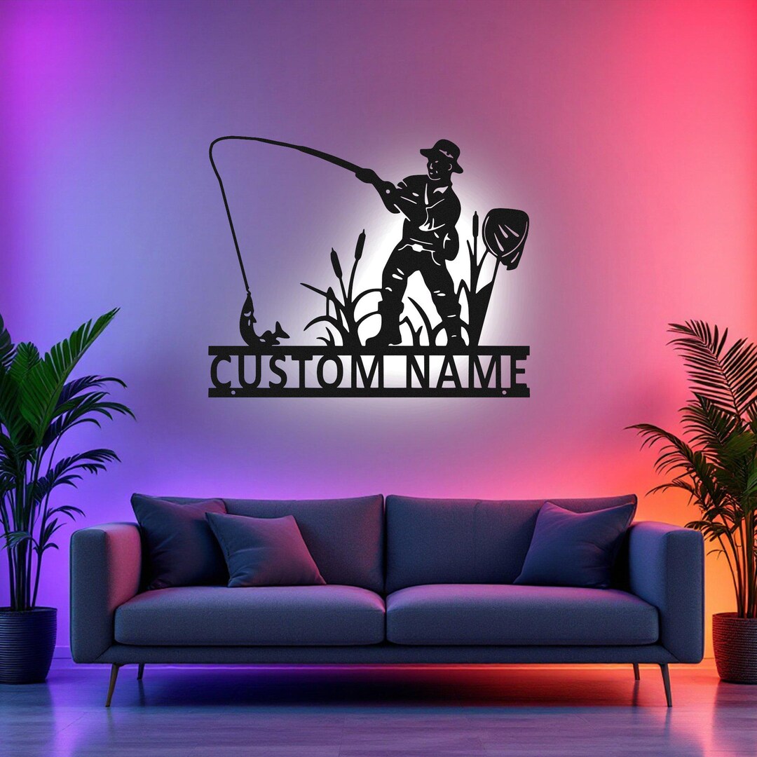 Custom Fisher Metal Sign With LED Light, Personalized Fisher Name Sign ...