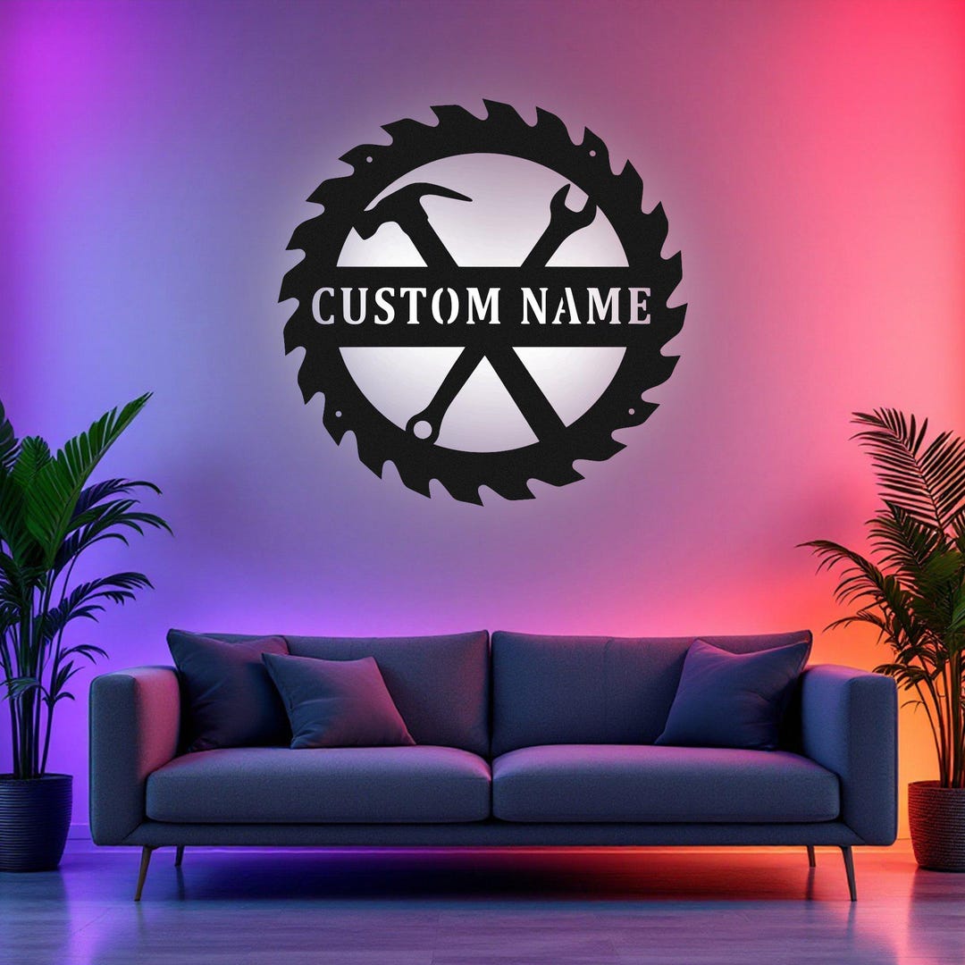 Custom Handyman Metal Wall Art With LED Light, Personalized Workshop ...