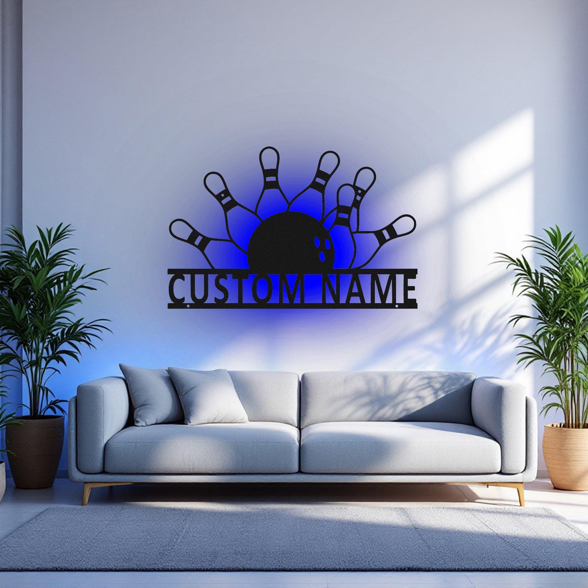 Custom Bowling Pin Metal Wall Art With LED Light, Personalized Bowling ...
