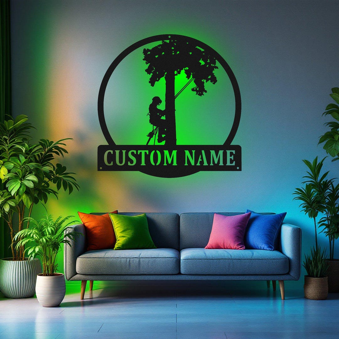Custom Tree Arborist Metal Sign With LED Light, Personalized Tree ...