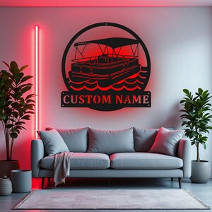 Custom Pontoon Boat Metal Wall Art With LED Light, Personalized Pontoon Boat Name Sign ...