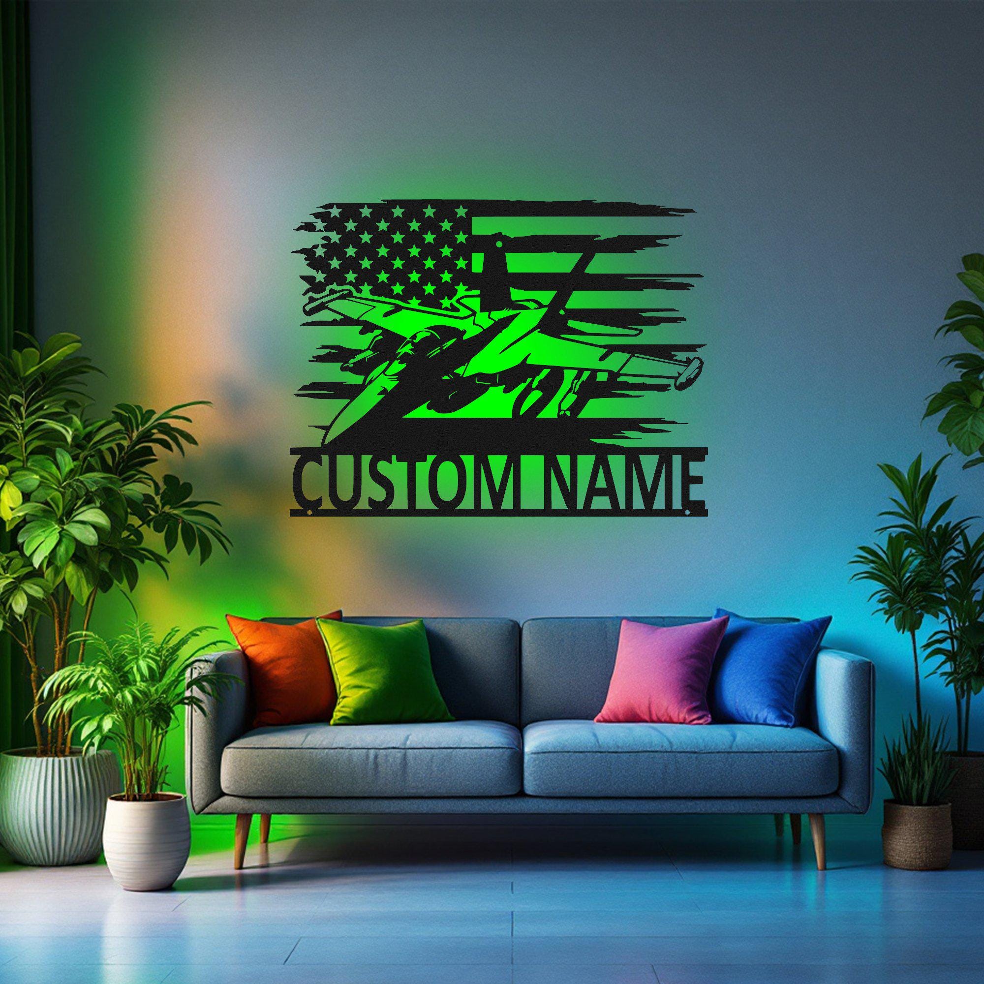 Custom US Fighter Jet Metal Wall Art With LED Light,personalized ...
