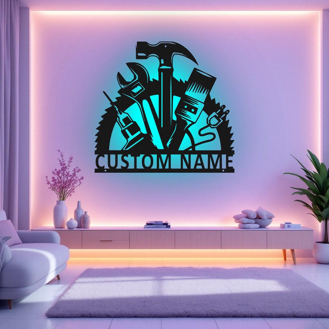 Custom Handyman Metal Wall Art With LED Light, Personalized Workshop ...