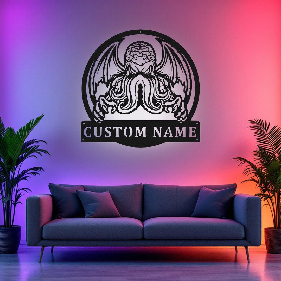Custom Cthulhu Metal Wall Art With LED Light, Personalized Cthulhu Name ...