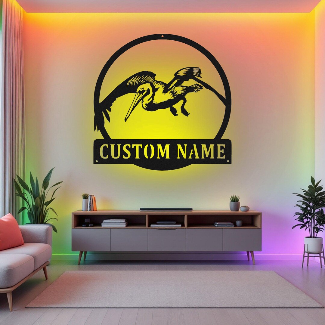 Custom Flying Pelican Metal Wall Art With LED Light, Personalized ...