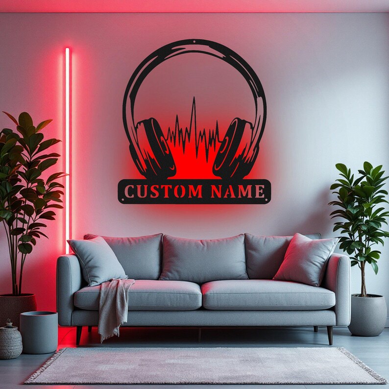 Custom Headphone Metal Wall Art With LED Light, Personalized Headphone ...