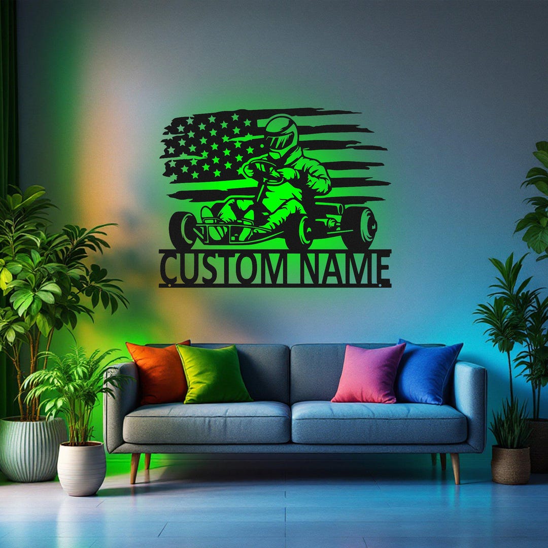 Custom US Go Kart Riding Metal Wall Art With LED Light, Personalized Go ...
