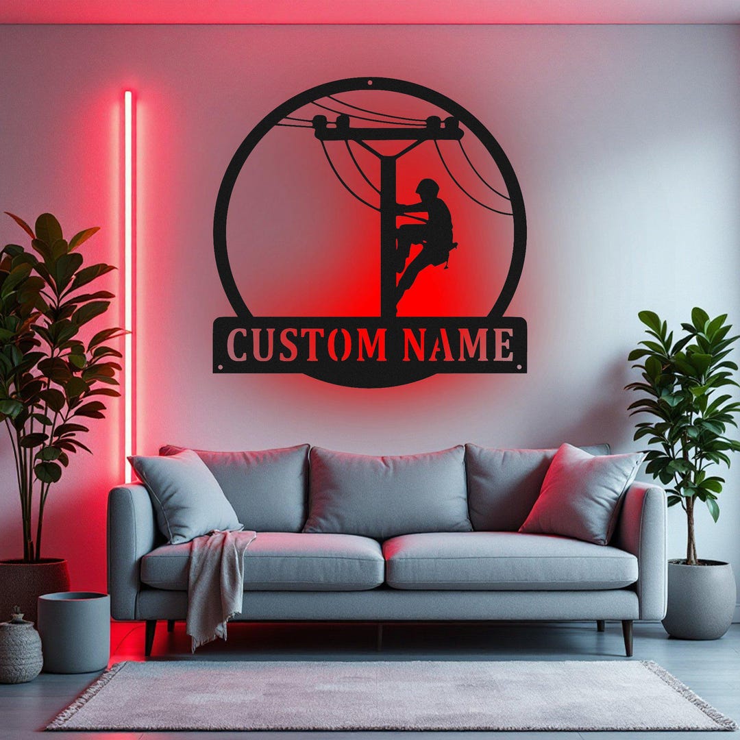 Custom Lineman Metal Wall Art With LED Light, Personalized Lineman Name ...
