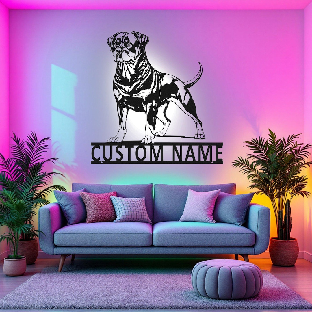 Custom Rottweiler Metal Wall Art With LED Light, Personalized ...
