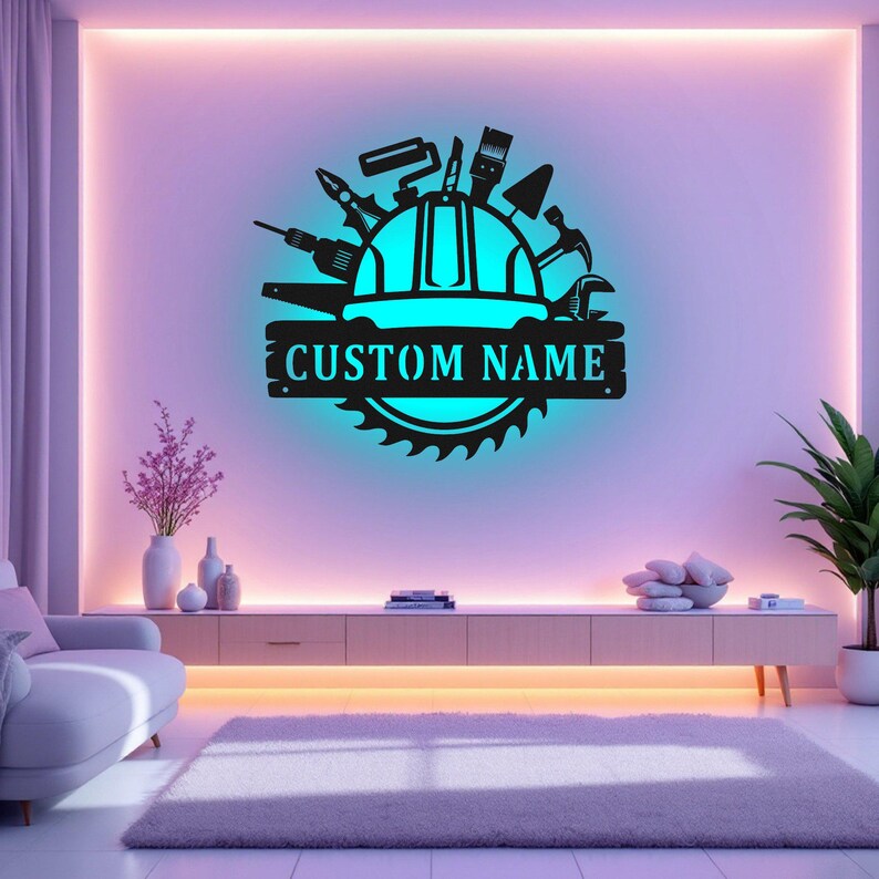 Custom Carpenter Repair Tools Metal Wall Art With LED Light ...