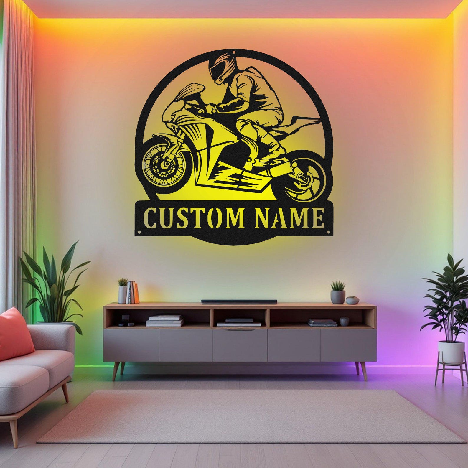 Custom Racing Motor Metal Wall Art With LED Light, Personalized Motor ...
