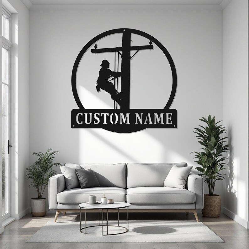 Custom Lineman Metal Wall Art With LED Light, Personalized Lineman Name ...