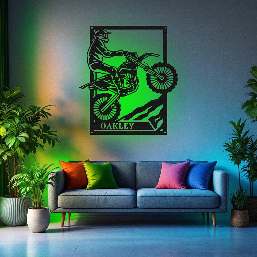 Custom Motocross Signage Metal Wall Art With LED Light, Personalized ...