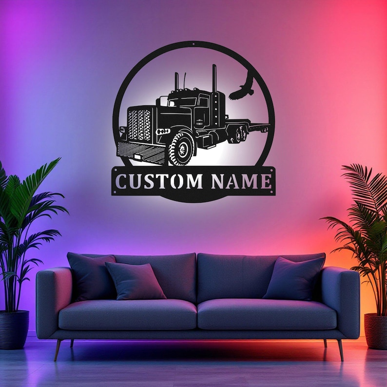 Custom Semi Truck Metal Wall Art With LED Light, Personalized Semi ...