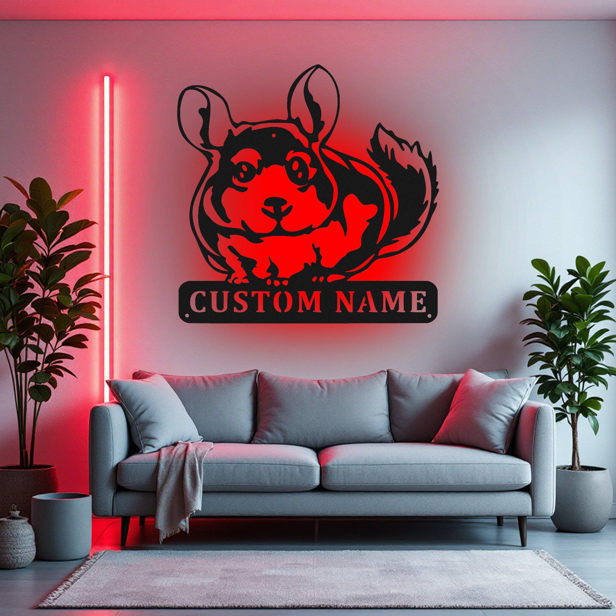 Custom Chinchilla Metal Wall Art With LED Light, Personalized ...