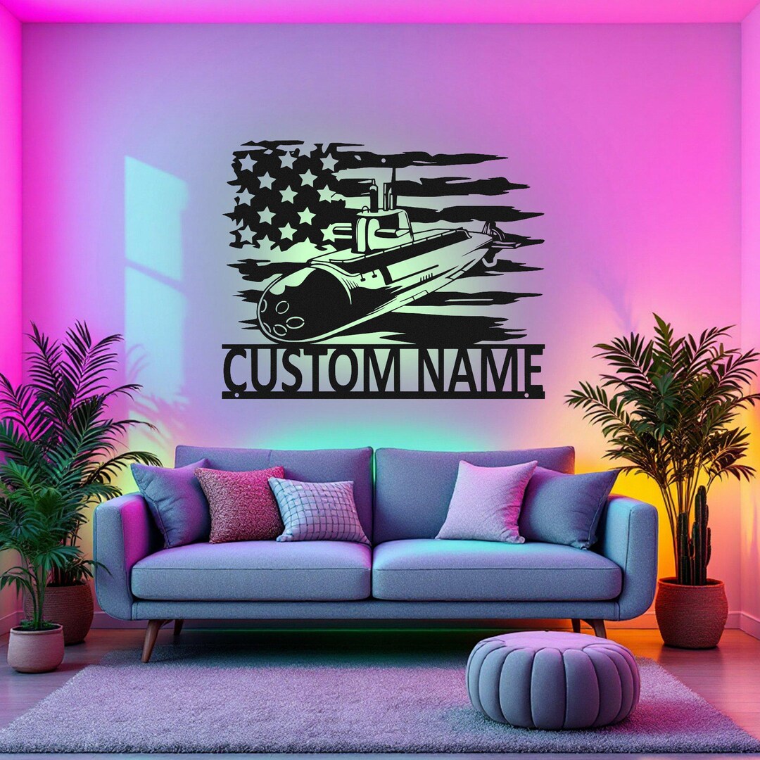 Custom US Submarine Metal Wall Art With LED Light, Personalized ...