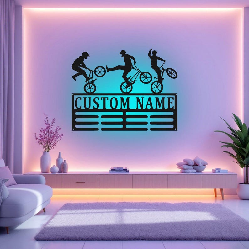 Custom BMX Medal Holder LED Light, Personalized Bicycle Motocross ...