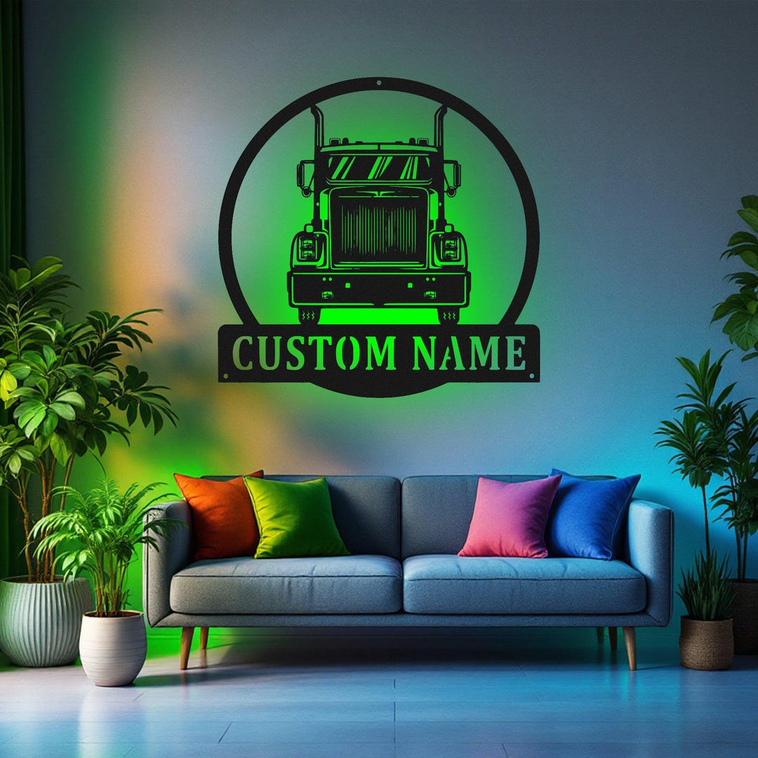 Custom Semi Truck Metal Sign With LED Light, Personalized Semi Trucker ...