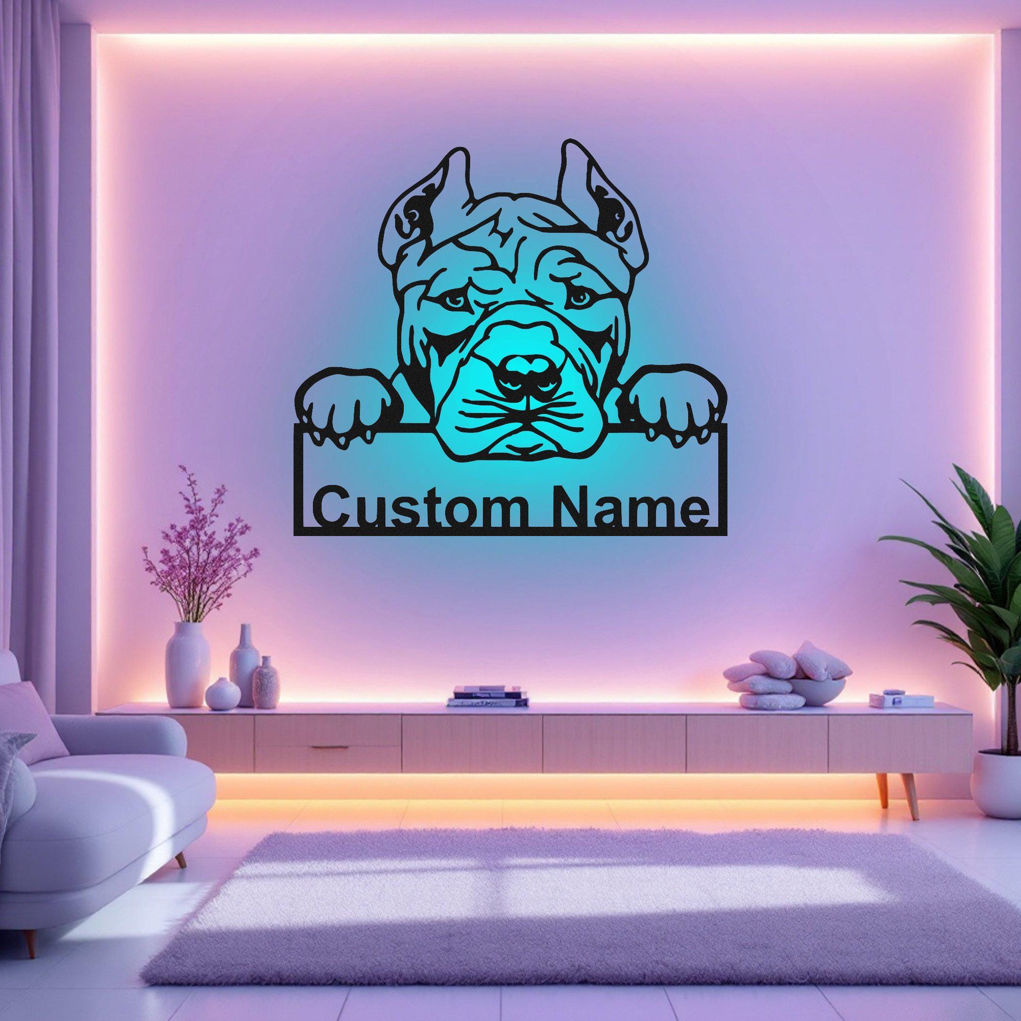 Custom American Bully Metal Wall Art With LED Light, Personalized ...