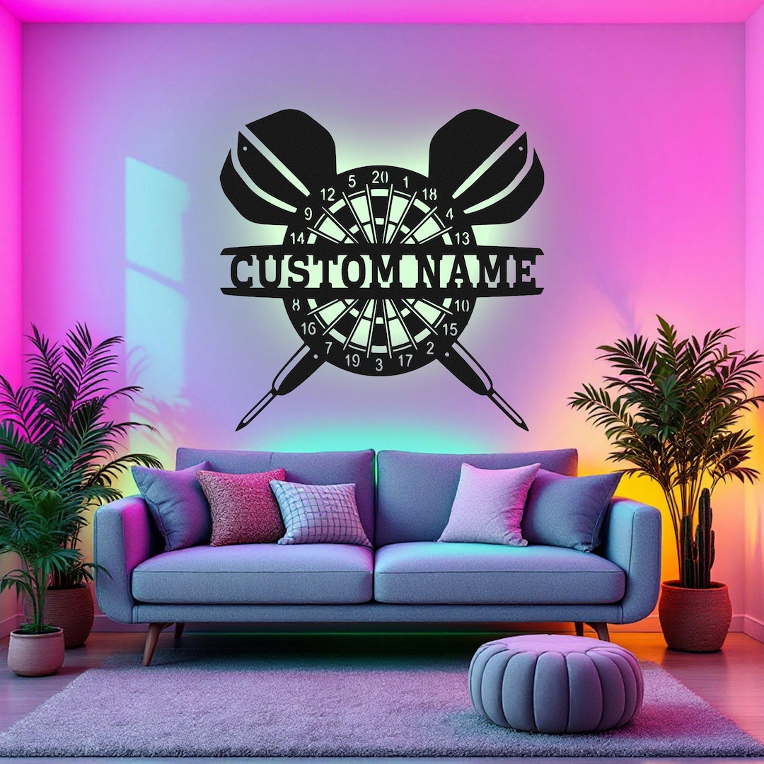 Custom Darts Metal Wall Art With LED Light, Personalized Darts Name ...