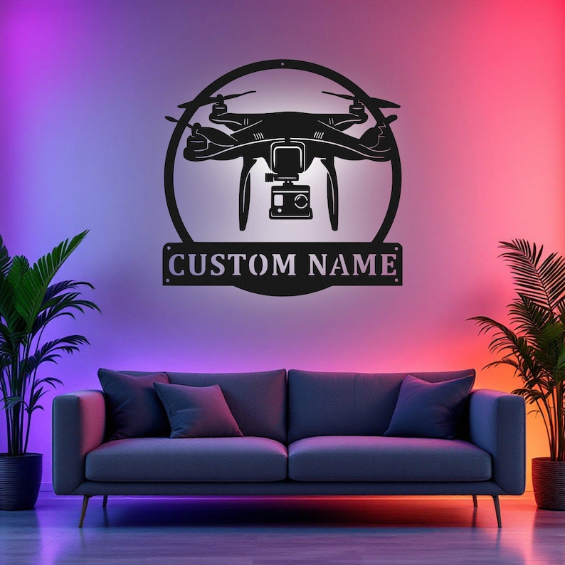 Custom Drone Metal Wall Art With LED Light, Personalized Drone Name ...