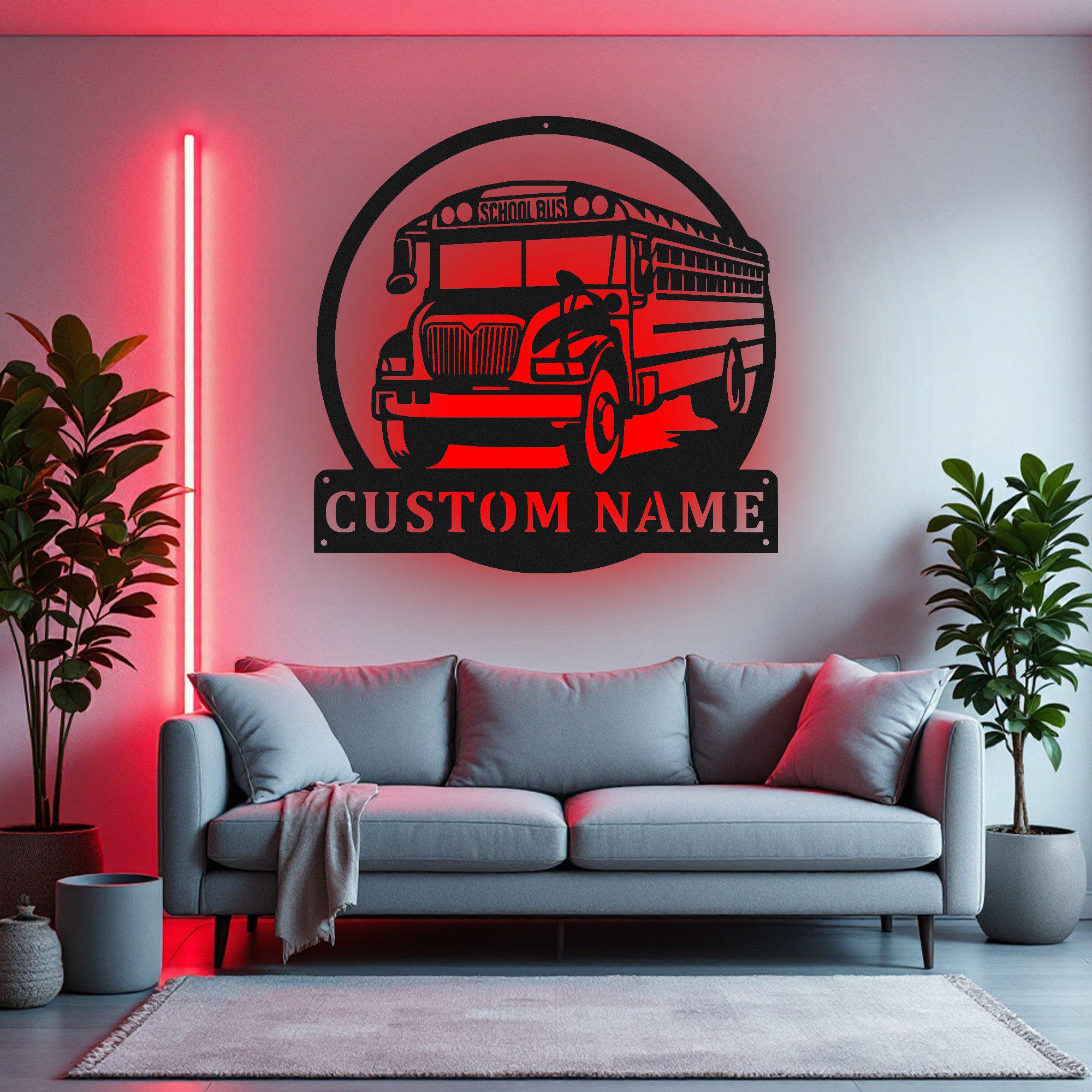Custom School Bus Metal Wall Art With LED Light, Personalized Bus ...