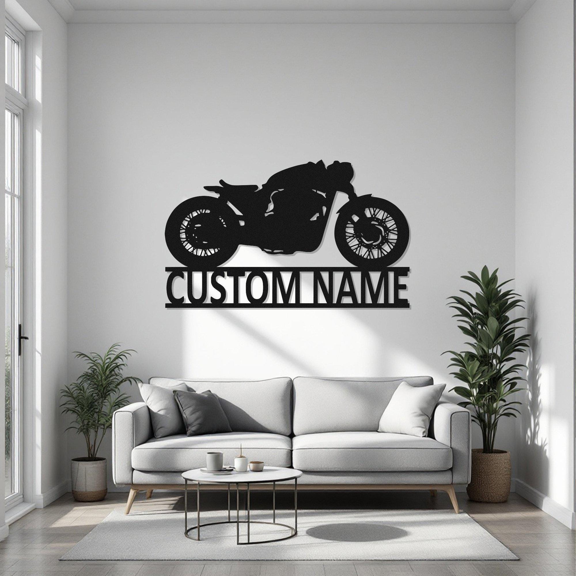 Custom Bobber Motorcycle Metal Wall Art With LED Light, Personalized ...
