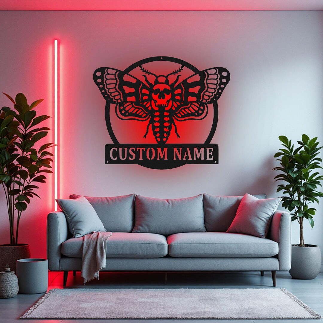 Custom Black Moth Metal Sign With LED Light, Personalized Black Moth ...