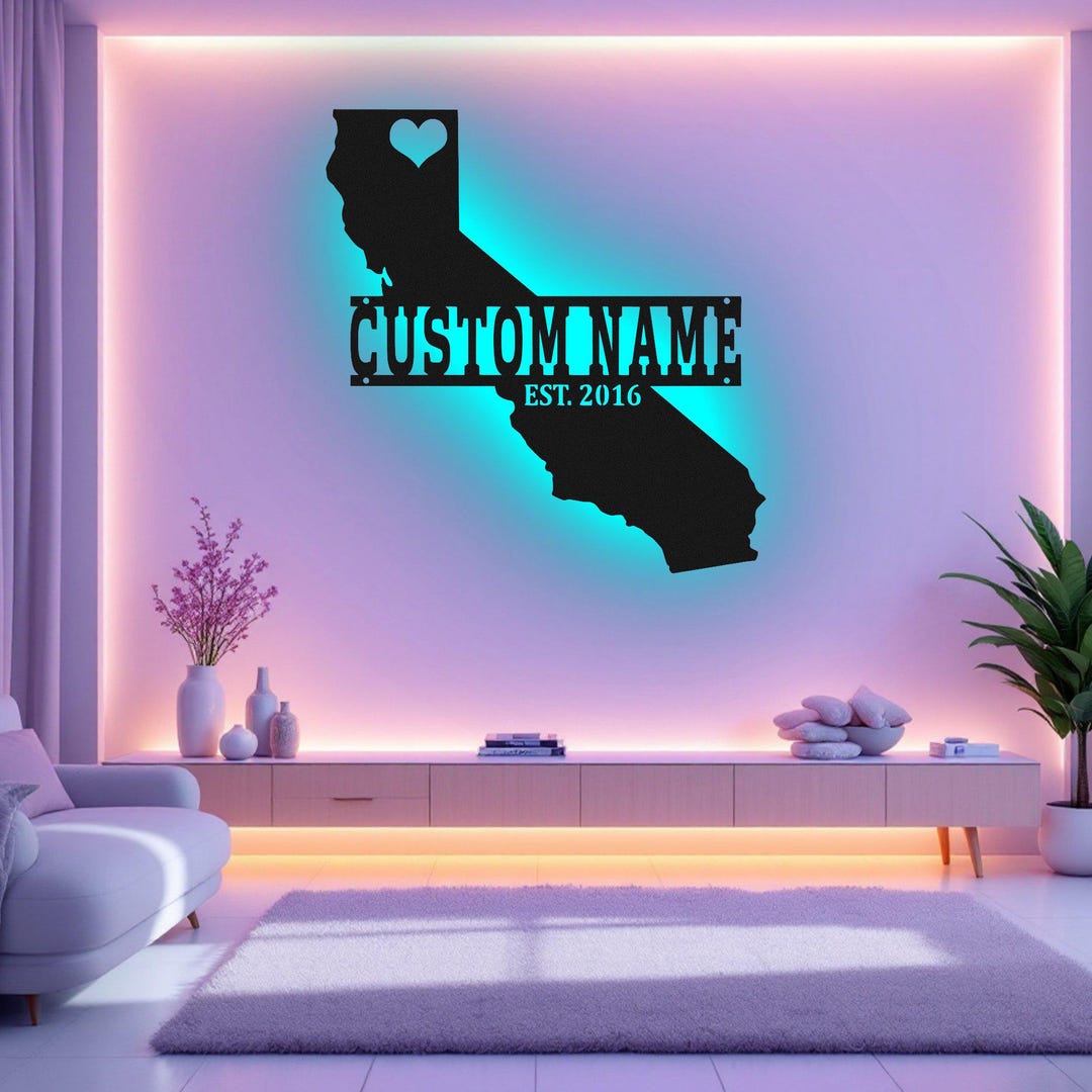 Custom California Map Metal Wall Art With Led Light,personalized ...