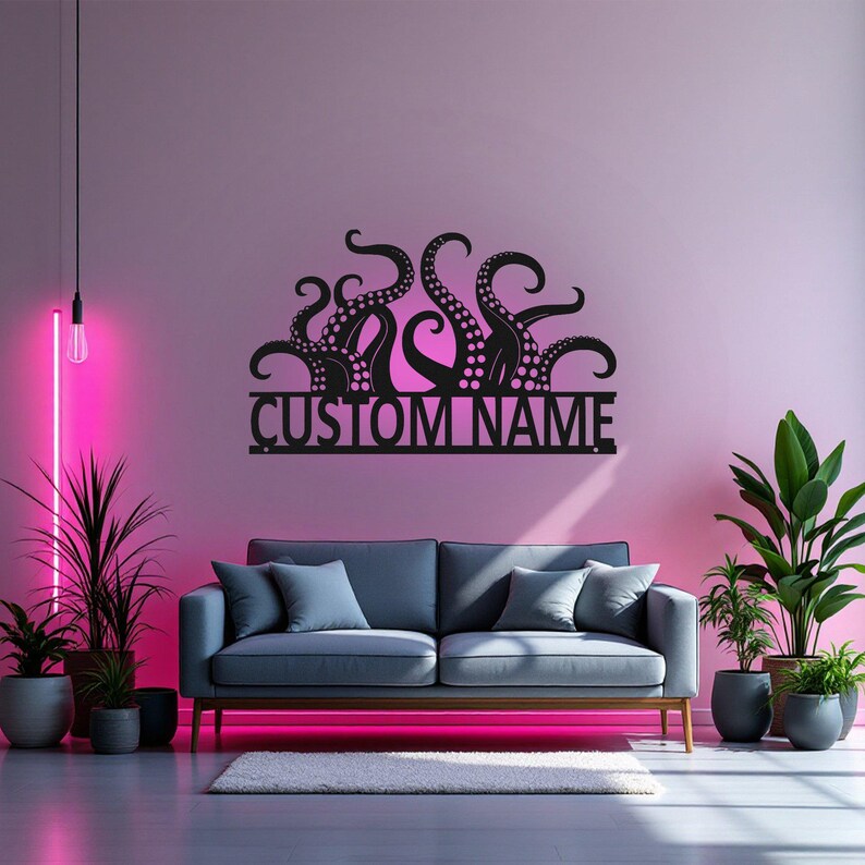 Custom Octopus Tentacles Metal Wall Art With LED Light, Personalized ...