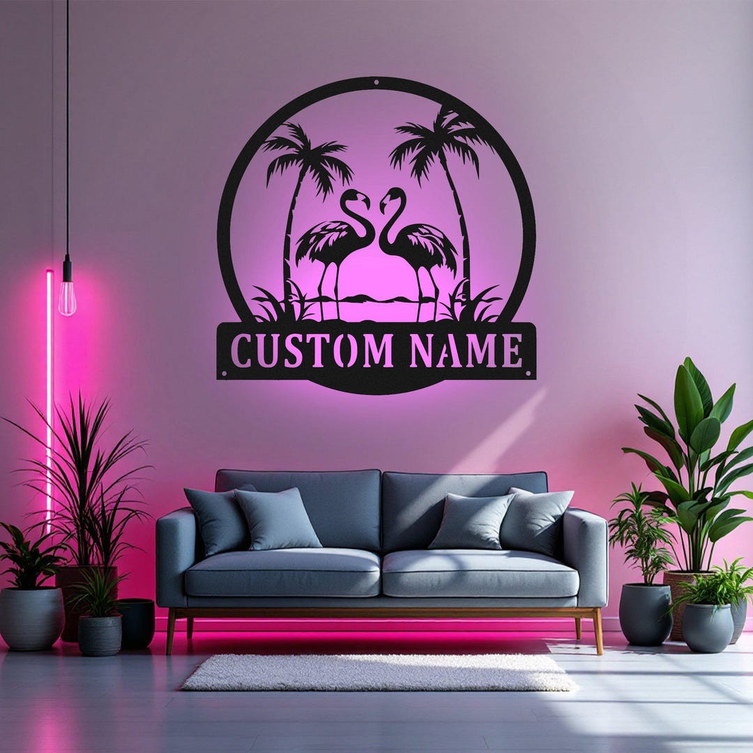 Custom Flamingo Metal Sign With LED Light, Personalized Flamingo Name ...