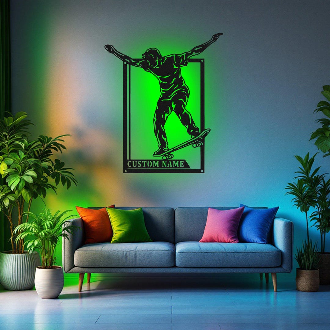 Custom Male Skateboarding Signage Metal Sign With LED Light ...