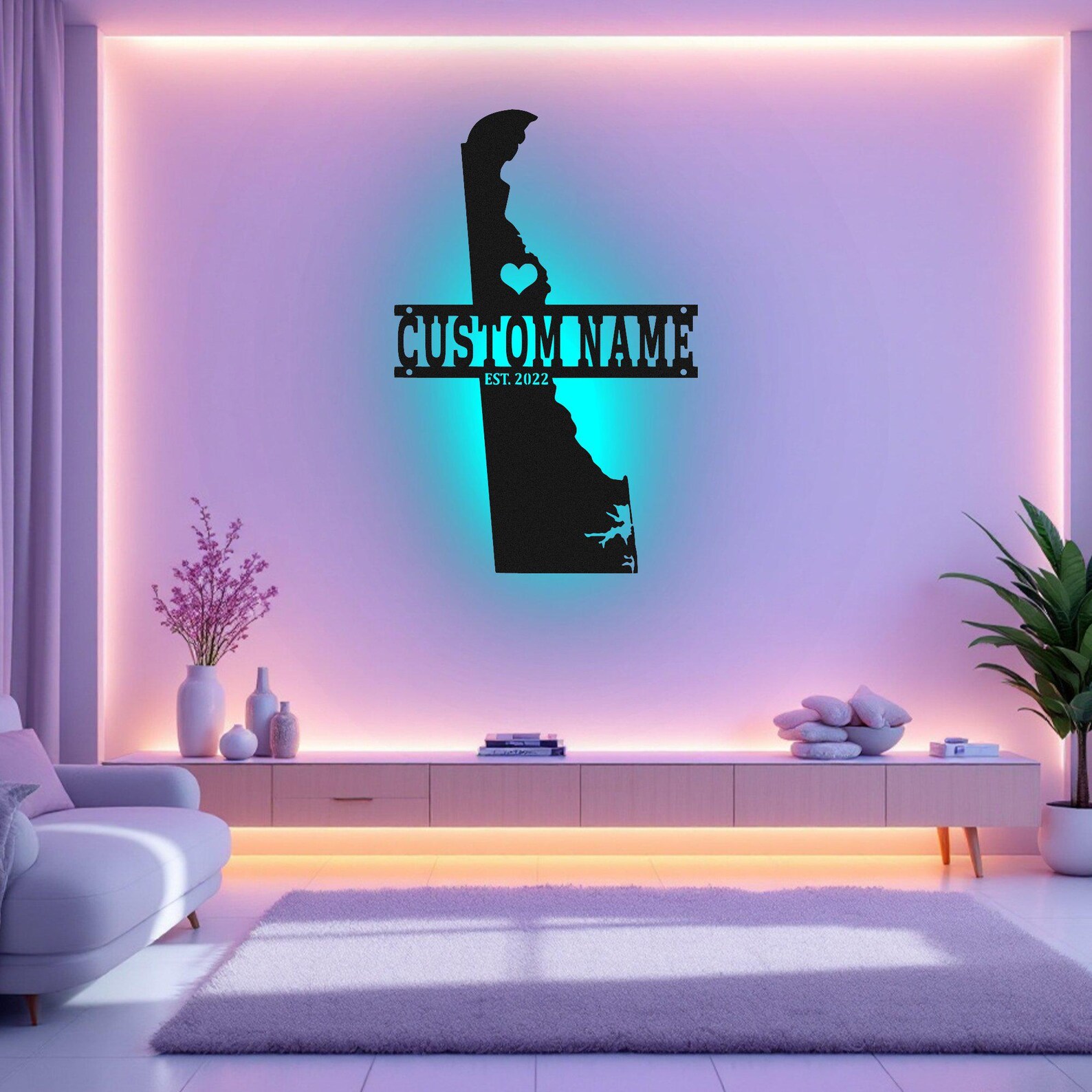 Custom Delaware Map Metal Wall Art With Led Light, Personalized ...