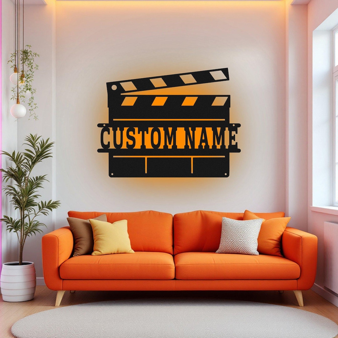 Custom Clapperboard Metal Wall Art With LED Light, Personalized Movie ...