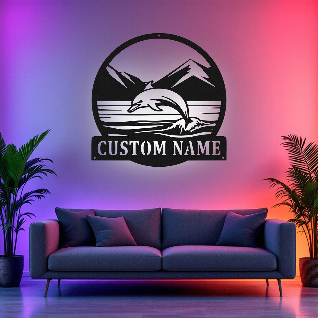 Personalized Dolphin Metal Sign With LED Light, Custom Dolphin Name ...