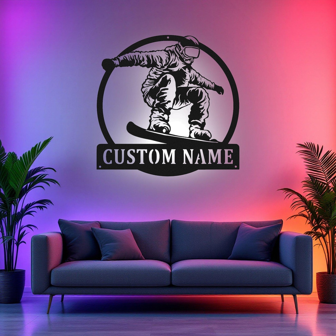 Custom Snowboarding Metal Wall Art With LED Light, Personalized ...