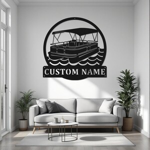 Custom Pontoon Boat Metal Wall Art With LED Light, Personalized Pontoon Boat Name Sign ...