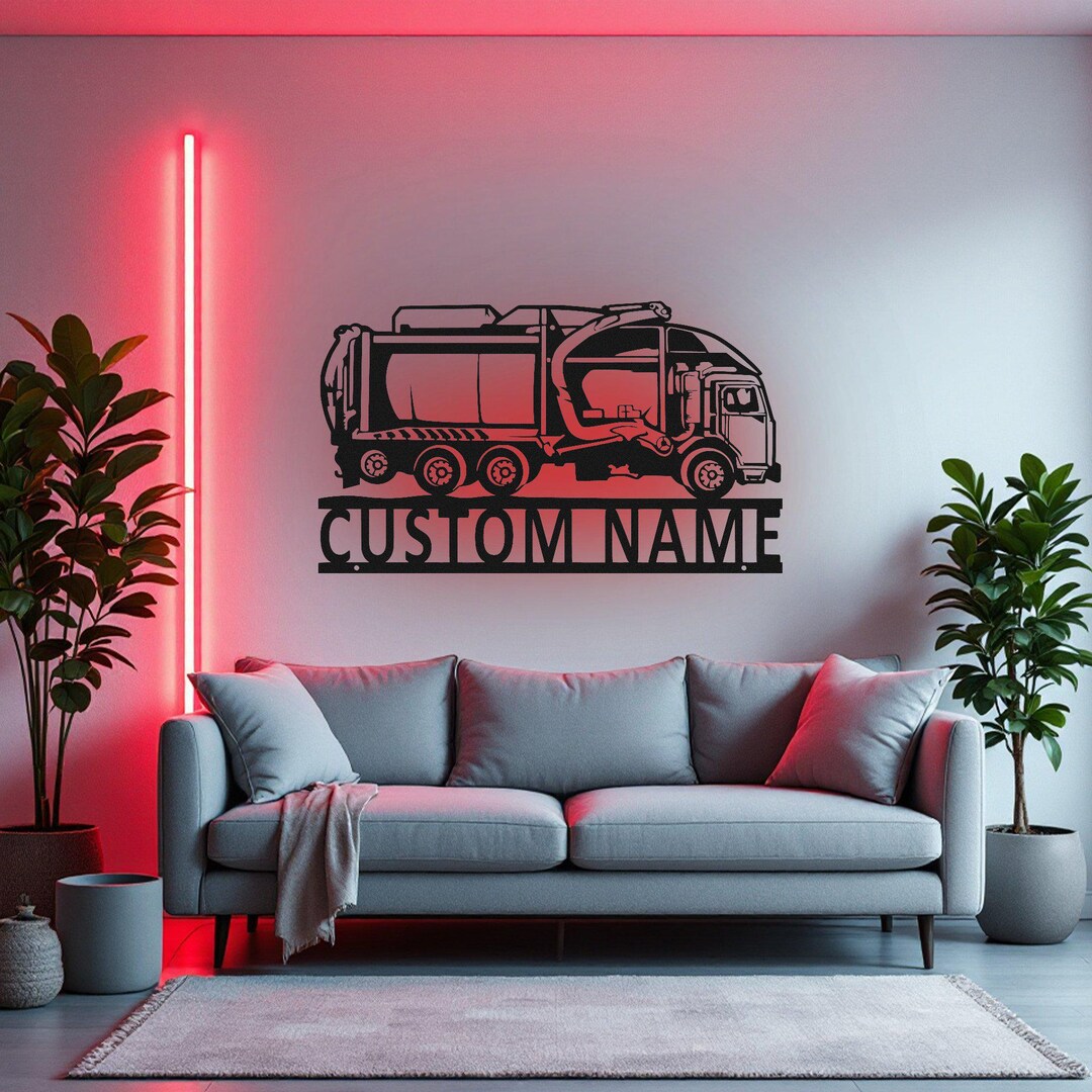 Custom Garbage Truck Metal Wall Art With LED Light, Personalized ...