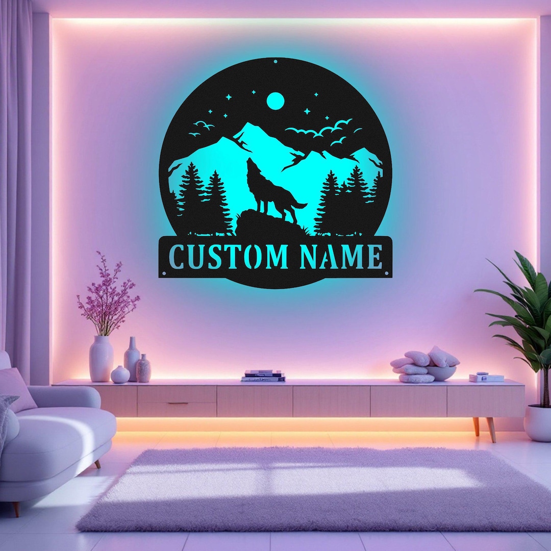 Custom Howling Wolf Metal Wall Art With LED Light, Personalized Wolf ...