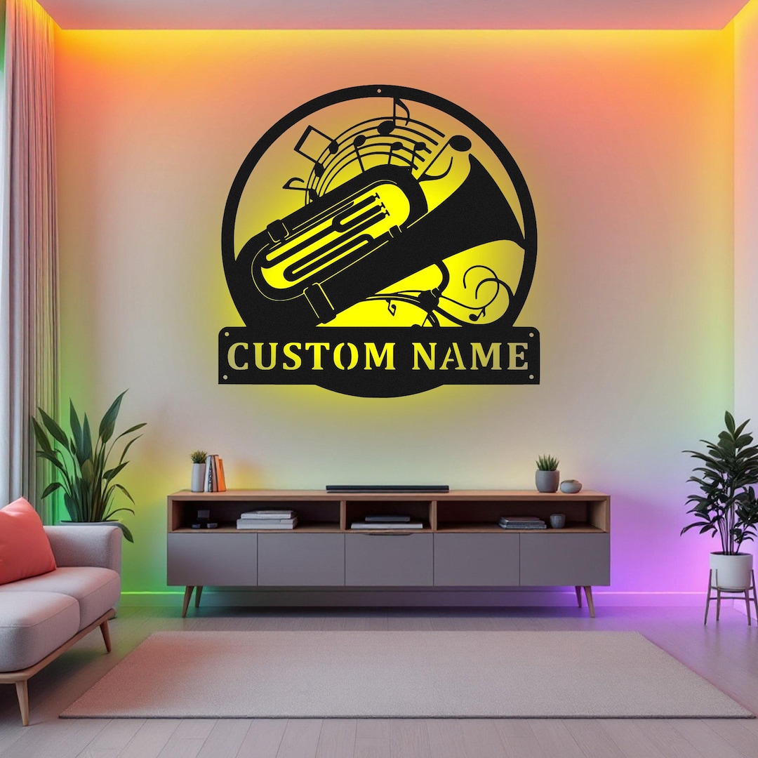 Custom Tuba Musical Instrument Metal Wall Art With LED Light ...