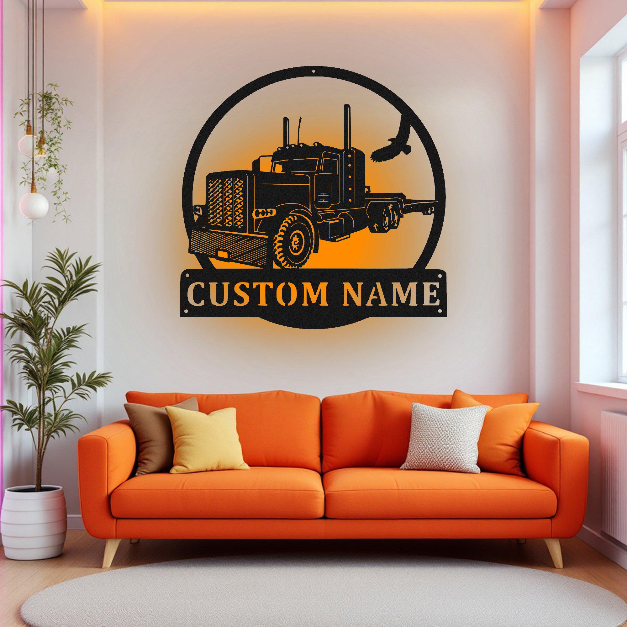 Custom Semi Truck Metal Wall Art With LED Light, Personalized Semi ...