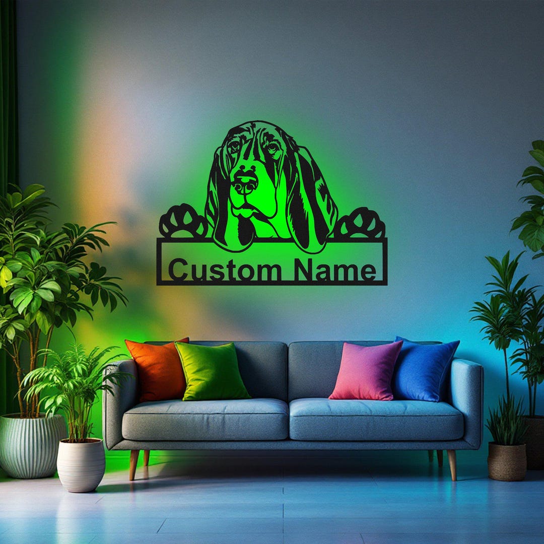 Custom Basset Hound Metal Wall Art With LED Light, Personalized Basset ...
