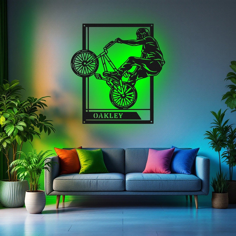 Custom Male BMX Signage Metal Wall Art With LED Light, Personalized Bmx ...