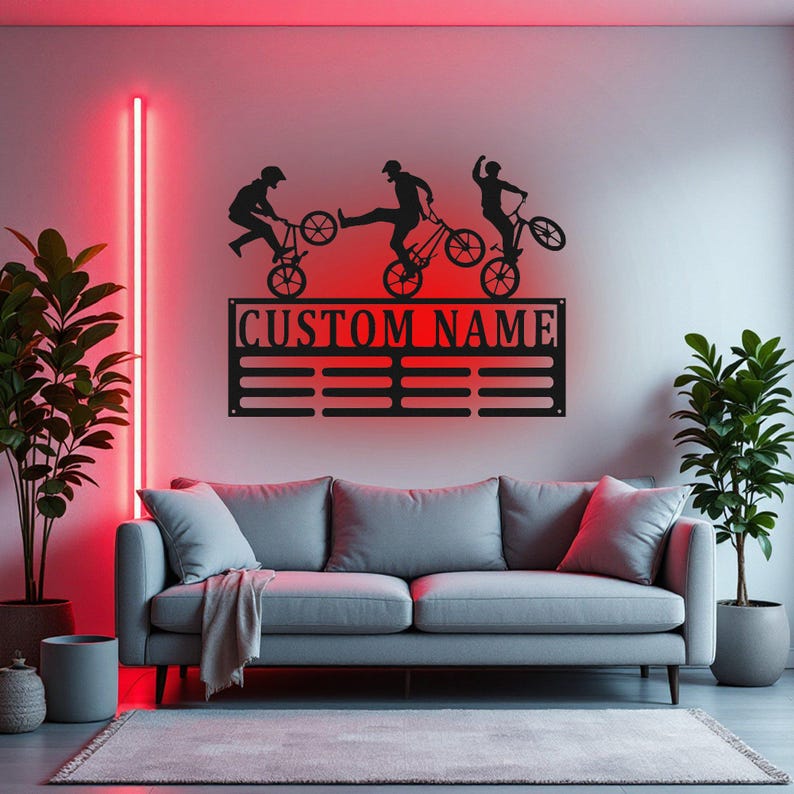 Custom BMX Medal Holder LED Light, Personalized Bicycle Motocross ...
